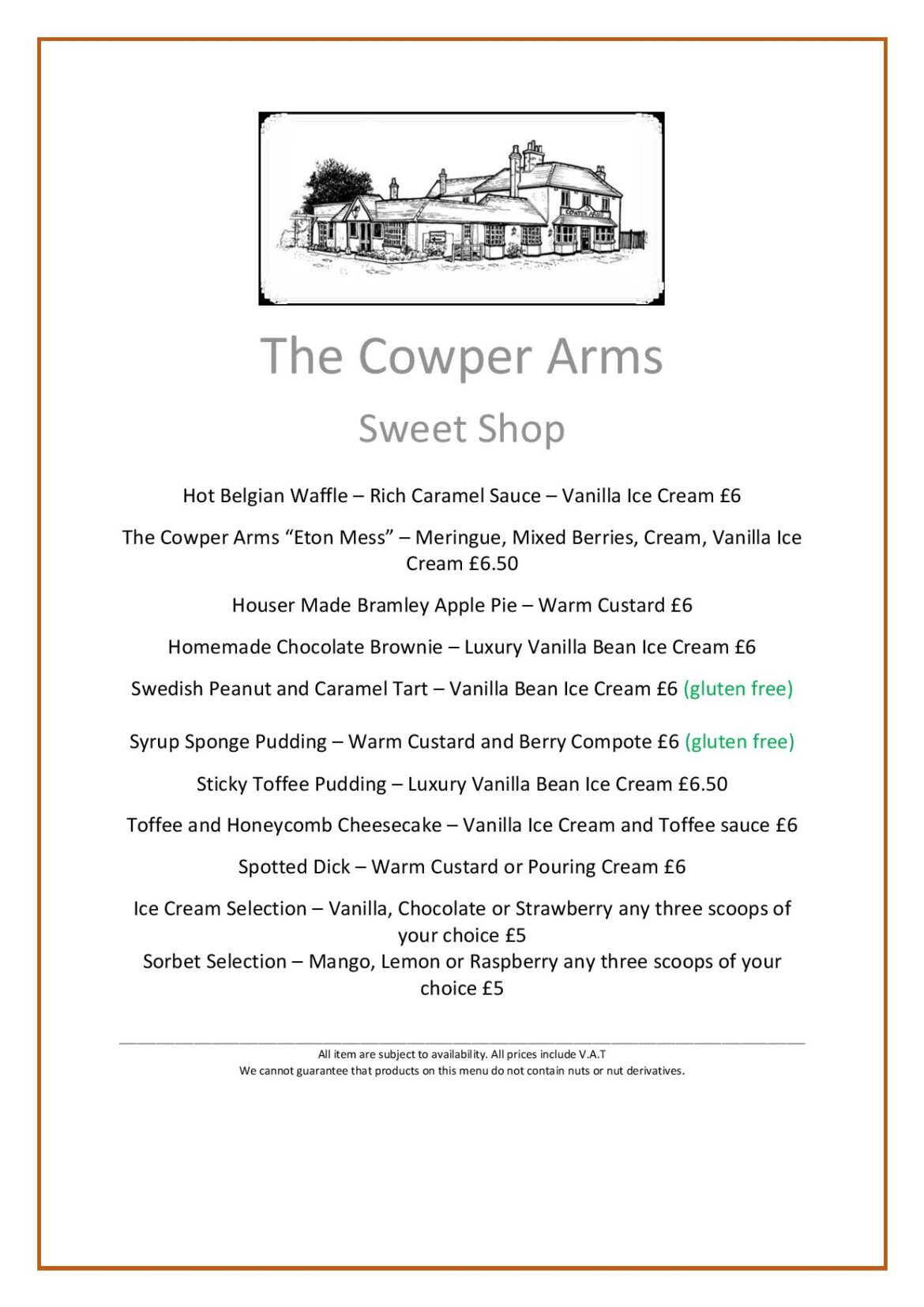 Take Away Menu - Cowper Arms
