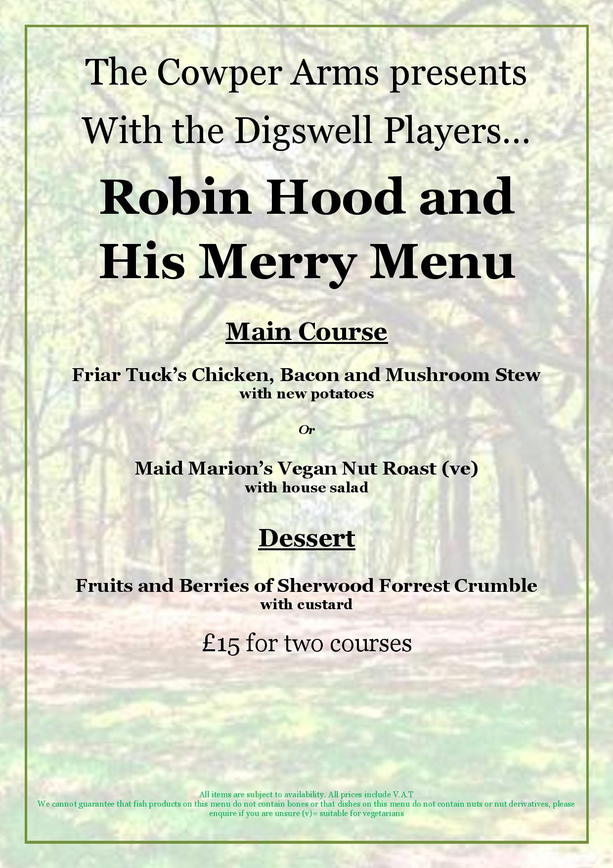 Robin Hood & His Merry Menu - Cowper Arms