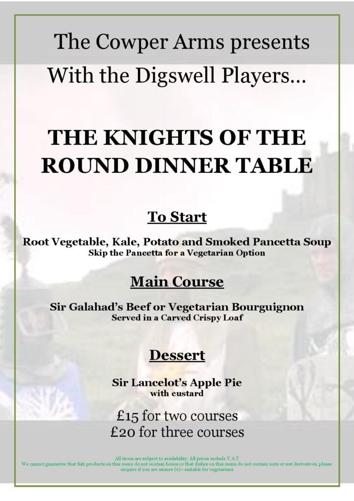 Camelot Menu - Cowper Arms