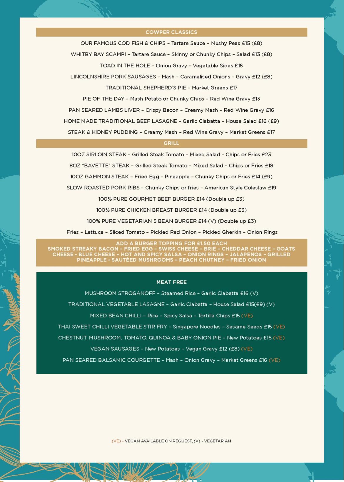 Winter Menu - Cowper Arms
